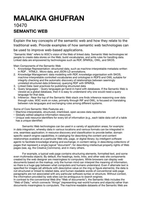 summary key concepts of the semantic web and how they relate to the
