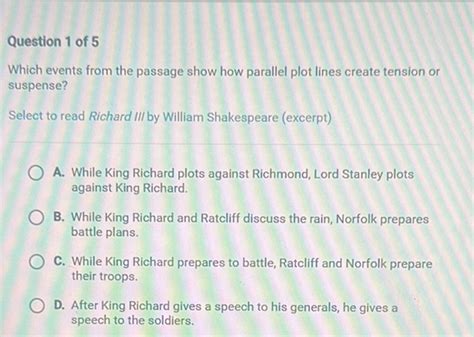 Question 1 Of 5 Which Events From The Passage Show How Parallel Plot