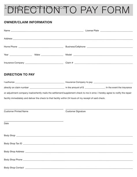 Free Authorization And Direction Pay Form Blank Pdf Template