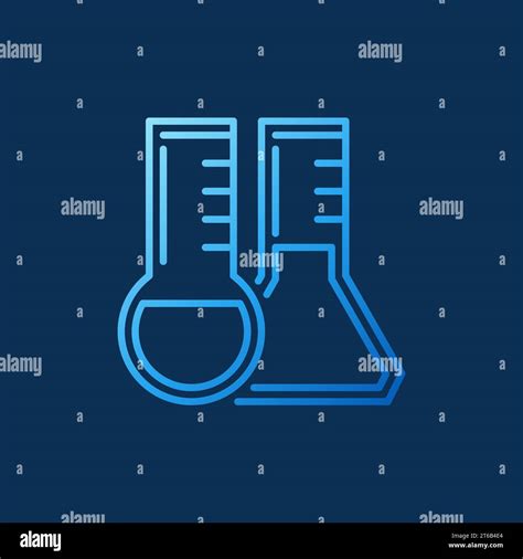 Round Bottom And Conical Flask Outline Blue Vector Icon Or Design Element On Dark Background