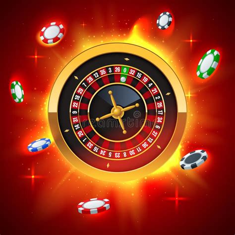 Roulette Wheel With Chips On Hot Red Background Stock Vector
