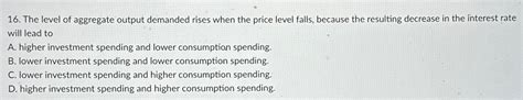 Solved The Level Of Aggregate Output Demanded Rises When The