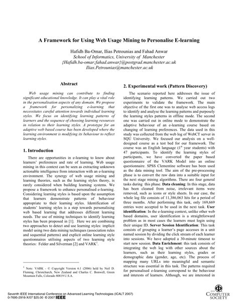 pdf a framework for using web usage mining to personalise e learning