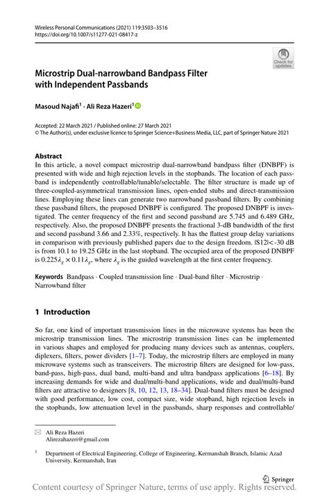 Microstrip Dual Narrowband Bandpass Filter With Independent Passbands