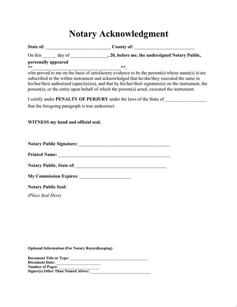 Editable Notary Acknowledgment Form Printable Pdf Etsy
