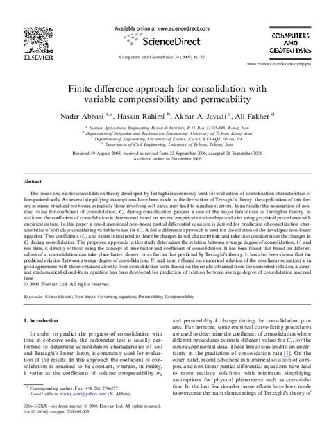 Pdf Finite Difference Approach For Consolidation With Variable Compressibility And Permeability