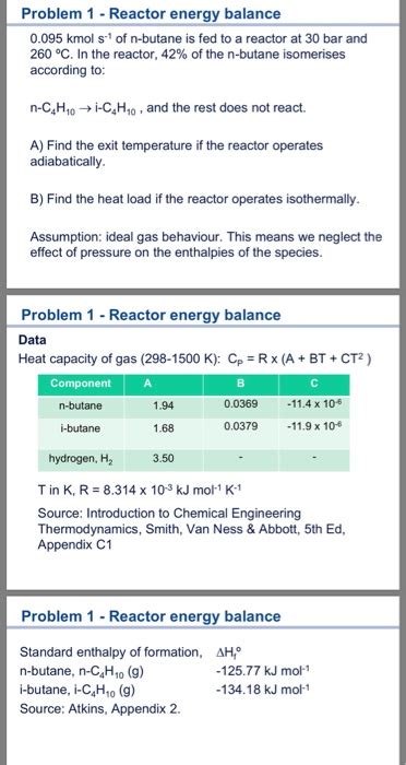 Solved Problem 1 Reactor Energy Balance 0 095 Kmol Stof Chegg Com