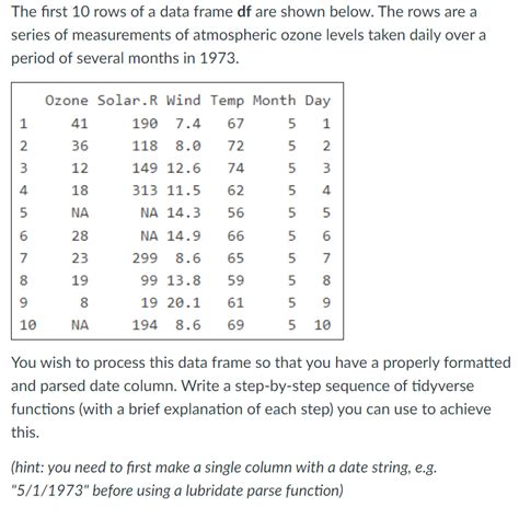 solved the first 10 rows of a data frame df are shown below