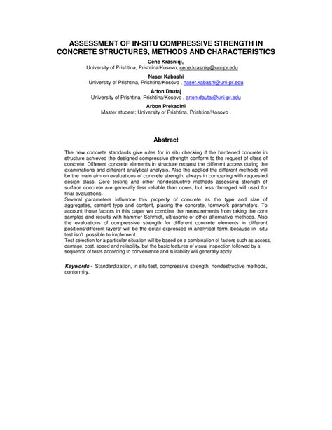 Pdf Assessment Of In Situ Compressive Strength In Concrete Structures