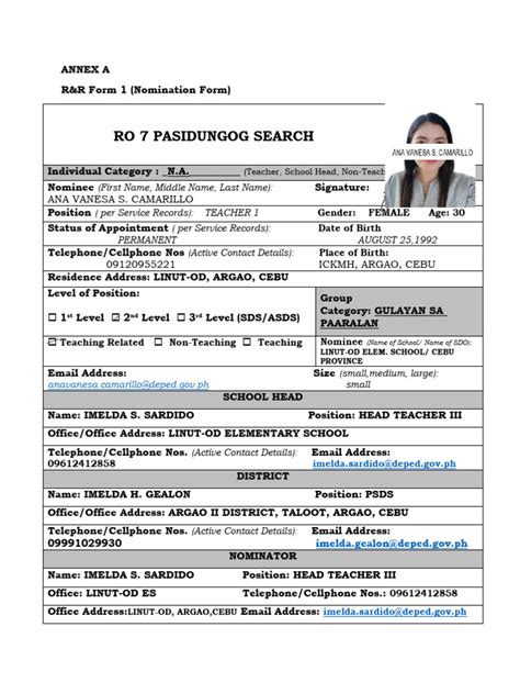 Gulayan Sa Paaralan Pasidungog Nomination Forms 123 Editable Template 1