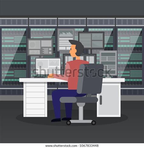 Programmer Data Center Room Graph Monitor Stock Vector Royalty Free