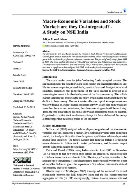 Pdf Macro Economic Variables And Stock Market Are They Co Integrated
