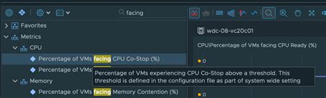percentage of vms facing cpu co stop cpu ready and memory contention