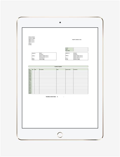 Free Variation Register Template Project Manager Store
