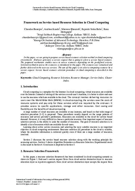 Pdf Framework On Service Based Resource Selection In Cloud Computing
