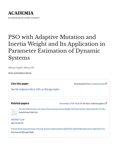 Pso With Adaptive Mutation And Inertia Weight And Its Application In Parameter Estimation Of