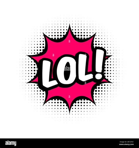 LOL comic style message in red speech bubble. Pop art balloon on halftone background. White ...
