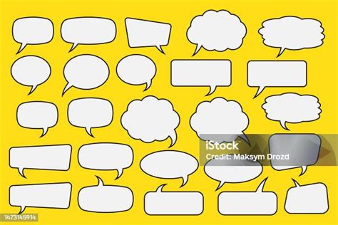 말풍선 세트입니다 거품 텍스트 만화 채팅 상자 메시지 상자를 말합니다 빈 벡터 흰색 연설 거품이 노란색 배경에 있습니다 만화