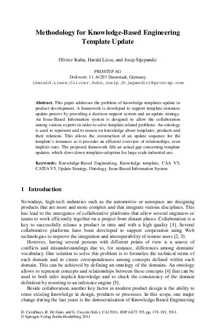 pdf methodology for knowledge based engineering template update
