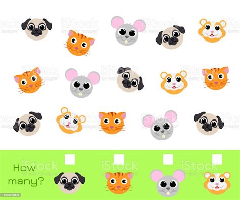 사진과 함께 아이들을위한 게임을 계산합니다 개체를 계산하는 미취학 아동을위한 개발 활동 플랫 벡터 스톡 일러스트레이션입니다 수학에 대한 스톡 벡터 아트 및 기타 이미지