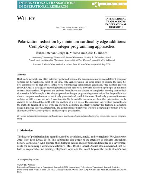 Pdf Polarization Reduction By Minimum‐cardinality Edge Additions Complexity And Integer