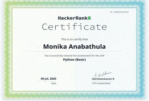 Monika Anabathula On Linkedin Python Hackerrank Certificate Coding