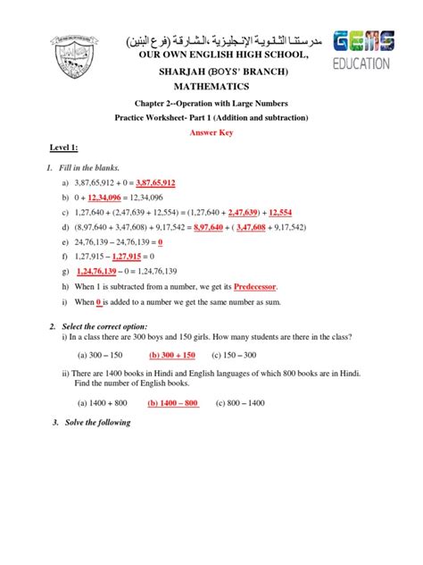 Gr 5 Math Add Sub Worksheet Anskey Pdf Numbers Mathematics