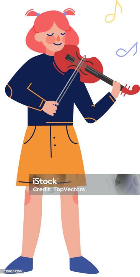 바이올린 악기를 연주 하는 십대 소녀 흰색 배경에 젊은 재능있는 바이올리니스트 뮤지션 캐릭터 벡터 일러스트 Classical