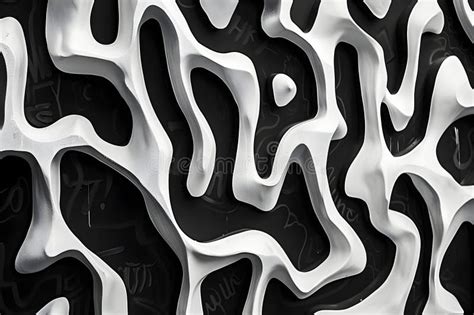 Abstract White And Black Textured Surface With Organic Shapes And