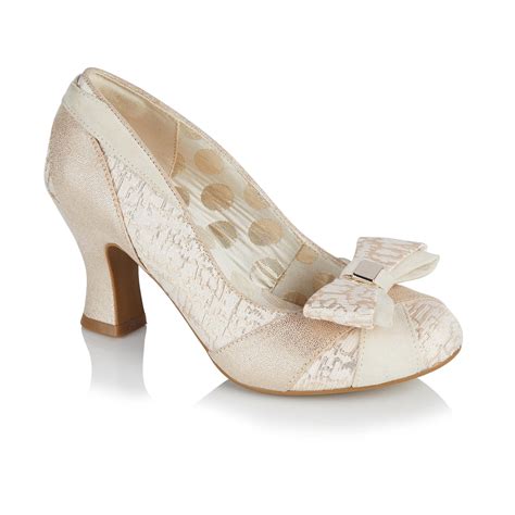 Tatum Gold Mid Heel Court Shoe With Removable Bow By Ruby Shoo Belle