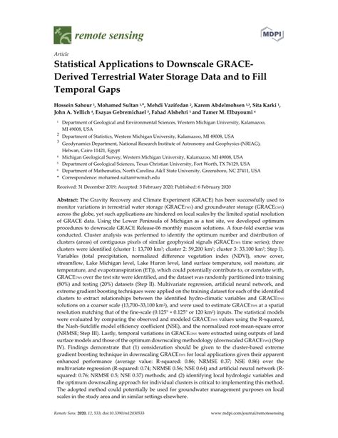Pdf Statistical Applications To Downscale Grace Derived Terrestrial