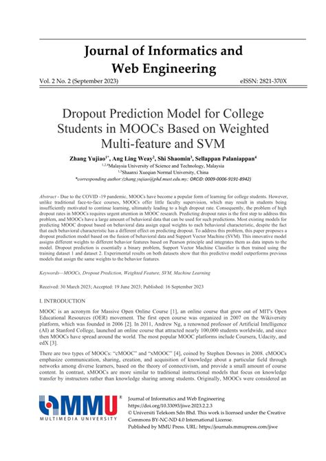 PDF Dropout Prediction Model For College Students In MOOCs Based On