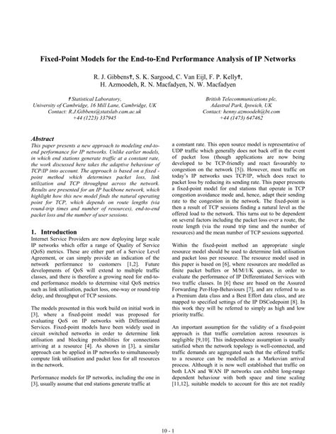 Pdf Fixed Point Models For The End To End Performance Analysis Of Ip Networks