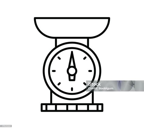 계량 그릇이 있는 주방 클래식 저울 아날로그 기계식 식품 저울 흰색 배경에 고립된 윤곽선 개체입니다 웹용 아이콘입니다 아날로그에 대한 스톡 벡터 아트 및 기타 이미지
