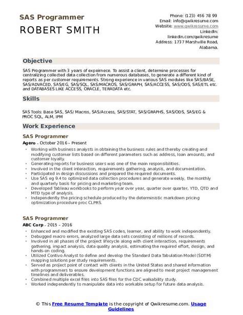 SAS Programmer Resume Samples Templates For