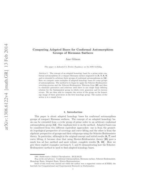 Pdf Computing Adapted Bases For Conformal Automorphism Groups Of Riemann Surfaces
