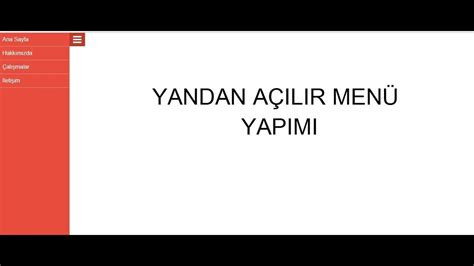 Yandan Açılan Menü Yapımı Html Css Js Youtube