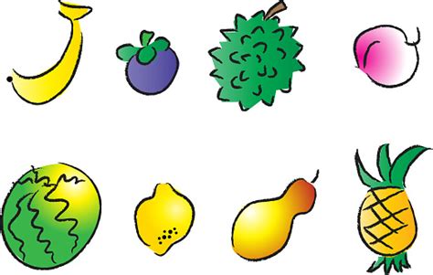 벡터 라인 과일 세트 파파야 레몬 망고스틴 두리안 바나나 수박 0명에 대한 스톡 벡터 아트 및 기타 이미지 0명 과일 두리안 Istock