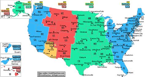 usa time zones map with cities and current local time 12 hour format