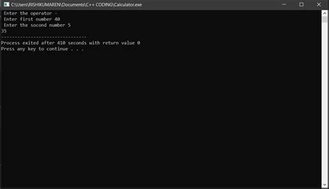 c calculator program for addition subtraction division and