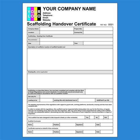 Scaffolding Handover Certificate Ncr Pads Custom Printing Md Print Shop