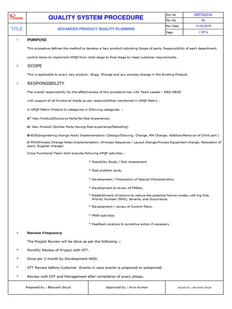 Qsp Dandd 02 Apqp Procedure Pdf Business Process Systems Theory