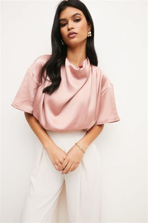 Satin Cowl Neck Woven Blouse Karen Millen Karen Millen Satin Cowl