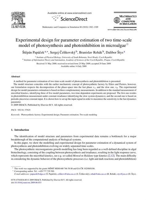 pdf experimental design for parameter estimation of two time scale