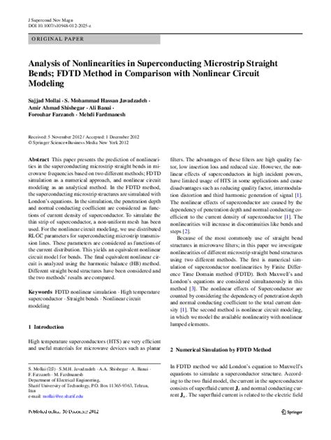 Pdf Analysis Of Nonlinearities In Superconducting Microstrip Straight Bends Fdtd Method In