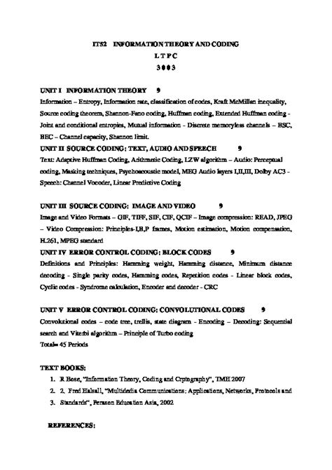It52 Information Theory And Coding Syllabus Pdfcoffeecom