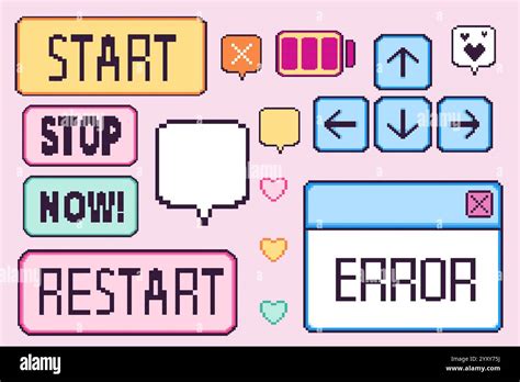 Pixel Game Ui Elements Kit Control Buttons Including Start Stop