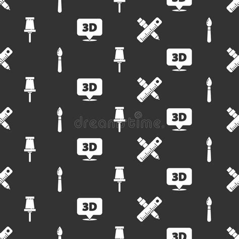 Set Crossed Ruler And Pencil Paint Brush Push Pin And Speech Bubble With Text D On Seamless