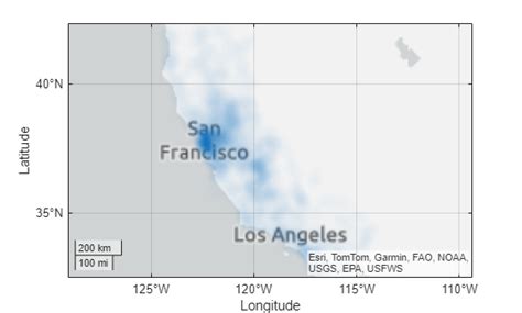 Geodensityplot Density Plot In Geographic Coordinates Matlab