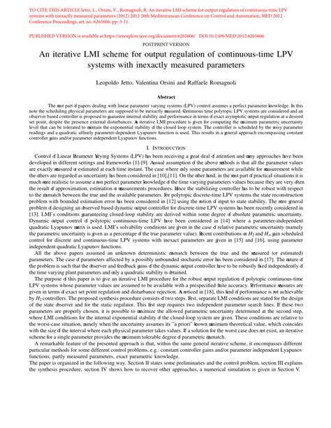 Pdf An Iterative Lmi Scheme For Output Regulation Of Continuous Time